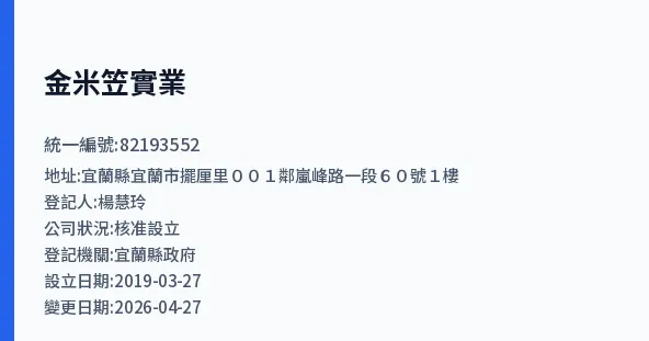 金米笠實業的照片-統編 82193552(宜蘭縣) 公司登記資料與營業項目詳細圖表