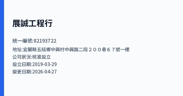 展誠工程行的照片-統編 82193722(宜蘭縣) 公司登記資料與營業項目詳細圖表