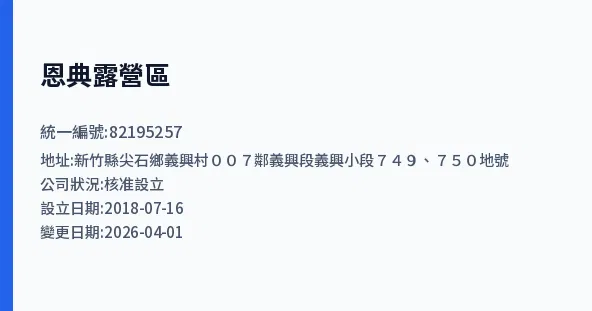 恩典露營區的照片-統編 82195257(新竹縣) 公司登記資料與營業項目詳細圖表