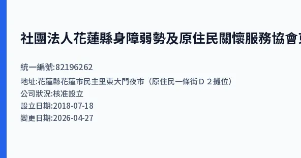 社團法人花蓮縣身障弱勢及原住民關懷服務協會東大門門市的照片-統編 82196262(花蓮縣) 公司登記資料與營業項目詳細圖表