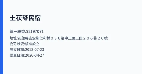 土茯苓民宿的照片-統編 82197071(花蓮縣) 公司登記資料與營業項目詳細圖表