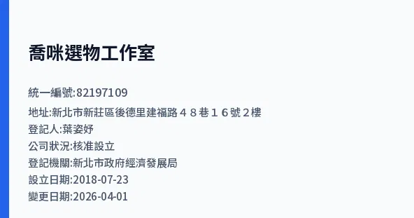 喬咪選物工作室的照片-統編 82197109(新北市) 公司登記資料與營業項目詳細圖表