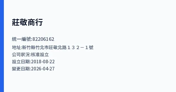 莊敬商行的照片-統編 82206162(新竹縣) 公司登記資料與營業項目詳細圖表