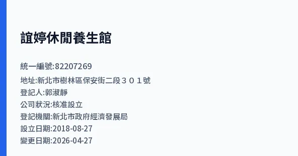 誼婷休閒養生館的照片-統編 82207269(新北市) 公司登記資料與營業項目詳細圖表