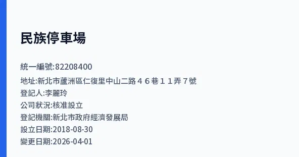 民族停車場的照片-統編 82208400(新北市) 公司登記資料與營業項目詳細圖表