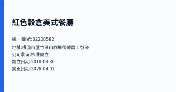紅色穀倉美式餐廳的照片-統編 82208582(桃園市) 公司登記資料與營業項目詳細圖表