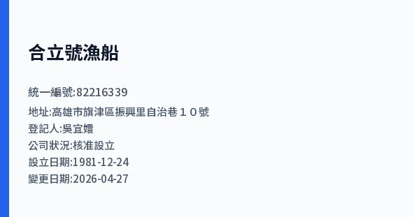 合立號漁船的照片-統編 82216339(高雄市) 公司登記資料與營業項目詳細圖表