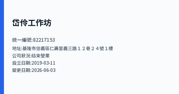 岱伶工作坊的照片-統編 82217153(基隆市) 公司登記資料與營業項目詳細圖表