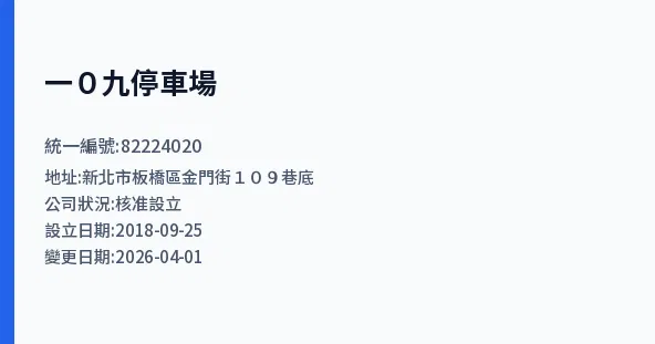 一0九停車場的照片-統編 82224020(新北市) 公司登記資料與營業項目詳細圖表