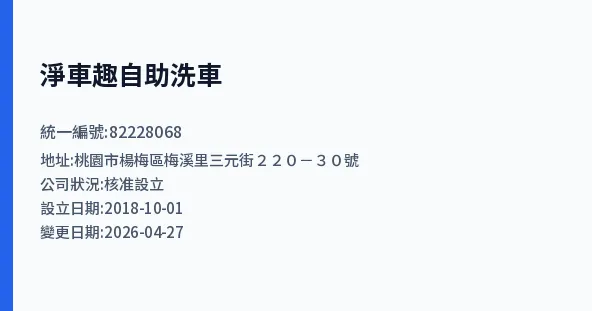 淨車趣自助洗車的照片-統編 82228068(桃園市) 公司登記資料與營業項目詳細圖表