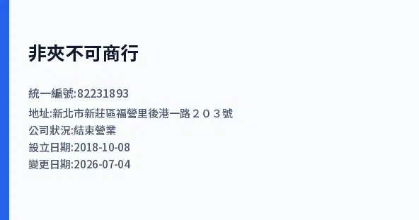 非夾不可商行的照片-統編 82231893(新北市) 公司登記資料與營業項目詳細圖表