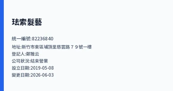 珐索髮藝的照片-統編 82236840(新竹市) 公司登記資料與營業項目詳細圖表