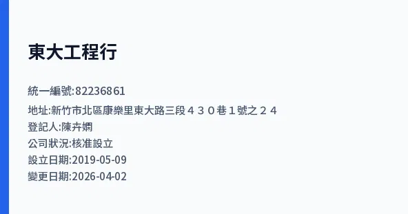 東大工程行的照片-統編 82236861(新竹市) 公司登記資料與營業項目詳細圖表
