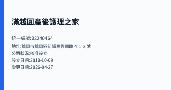 滿越圓產後護理之家的照片-統編 82240464(桃園市) 公司登記資料與營業項目詳細圖表