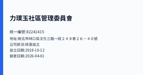力璞玉社區管理委員會的照片-統編 82241415(新北市) 公司登記資料與營業項目詳細圖表