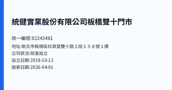 統健實業股份有限公司板橋雙十門市的照片-統編 82243461(新北市) 公司登記資料與營業項目詳細圖表
