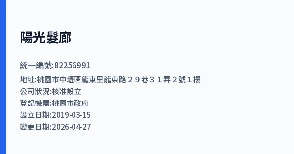 陽光髮廊的照片-統編 82256991(桃園市) 公司登記資料與營業項目詳細圖表