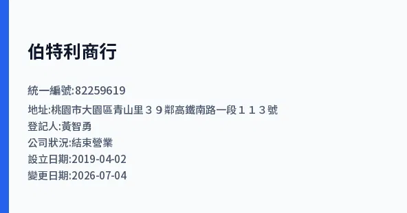 伯特利商行的照片-統編 82259619(桃園市) 公司登記資料與營業項目詳細圖表