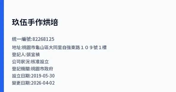 玖伍手作烘培的照片-統編 82268125(桃園市) 公司登記資料與營業項目詳細圖表