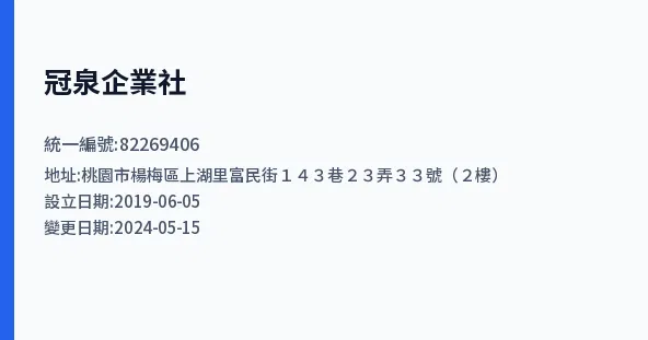 冠泉企業社的照片-統編 82269406(桃園市) 公司登記資料與營業項目詳細圖表