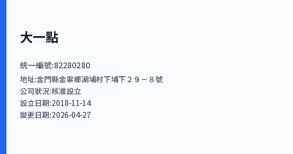 大一點的照片-統編 82280280(金門縣) 公司登記資料與營業項目詳細圖表