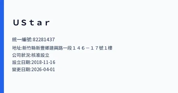 U Star的照片-統編 82281437(新竹縣) 公司登記資料與營業項目詳細圖表