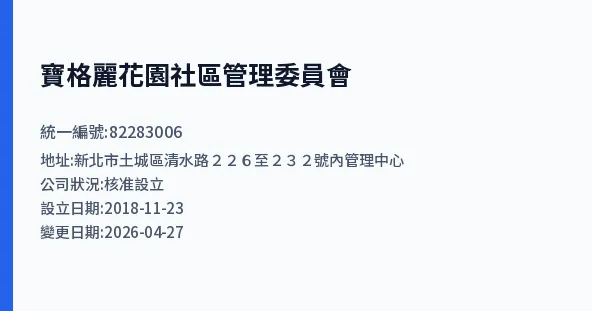 寶格麗花園社區管理委員會的照片-統編 82283006(新北市) 公司登記資料與營業項目詳細圖表