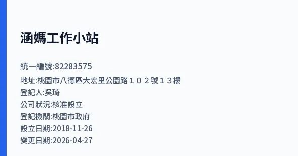 涵媽工作小站的照片-統編 82283575(桃園市) 公司登記資料與營業項目詳細圖表