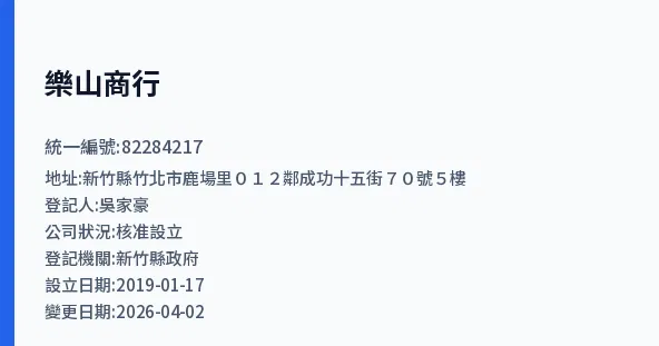 樂山商行的照片-統編 82284217(新竹縣) 公司登記資料與營業項目詳細圖表