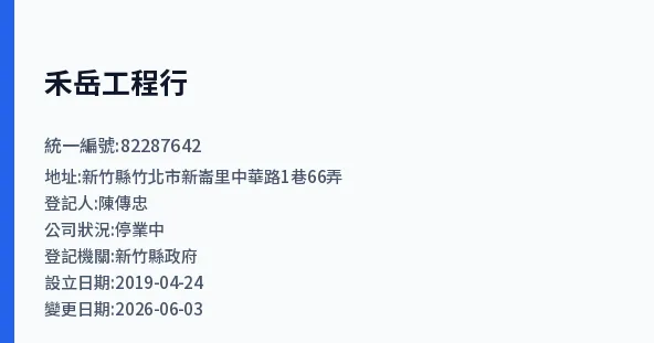 禾岳工程行的照片-統編 82287642(新竹縣) 公司登記資料與營業項目詳細圖表