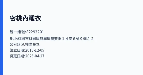 密桃內睡衣的照片-統編 82292201(桃園市) 公司登記資料與營業項目詳細圖表