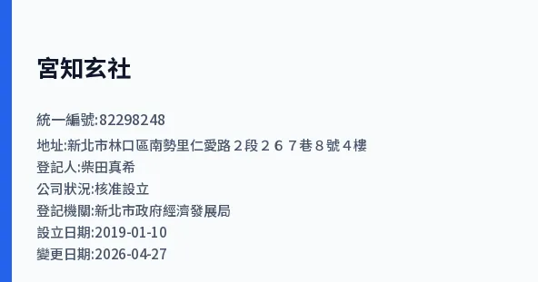 宮知玄社的照片-統編 82298248(新北市) 公司登記資料與營業項目詳細圖表