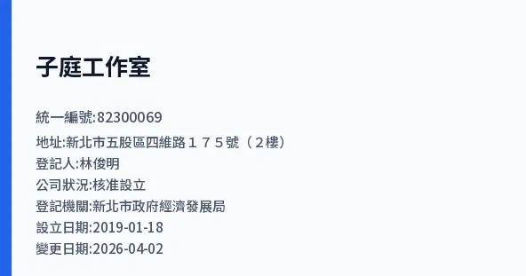 子庭工作室的照片-統編 82300069(新北市) 公司登記資料與營業項目詳細圖表