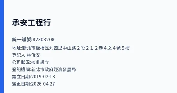 承安工程行的照片-統編 82303208(新北市) 公司登記資料與營業項目詳細圖表