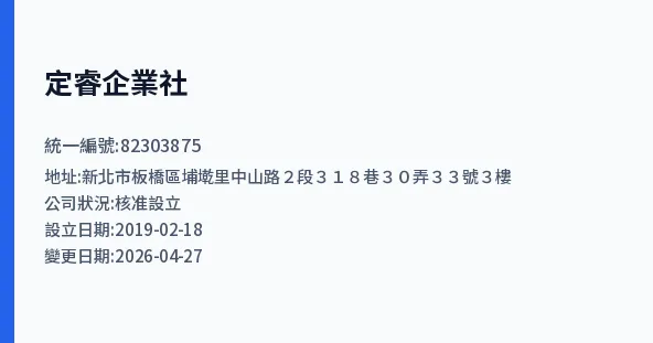 定睿企業社的照片-統編 82303875(新北市) 公司登記資料與營業項目詳細圖表