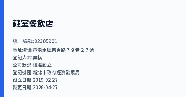 藏室餐飲店的照片-統編 82305901(新北市) 公司登記資料與營業項目詳細圖表