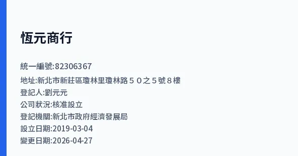 恆元商行的照片-統編 82306367(新北市) 公司登記資料與營業項目詳細圖表