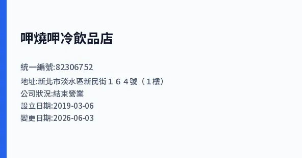 呷燒呷冷飲品店的照片-統編 82306752(新北市) 公司登記資料與營業項目詳細圖表