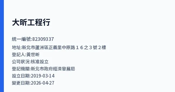 大昕工程行的照片-統編 82309337(新北市) 公司登記資料與營業項目詳細圖表