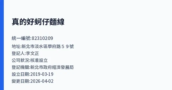 真的好蚵仔麵線的照片-統編 82310209(新北市) 公司登記資料與營業項目詳細圖表