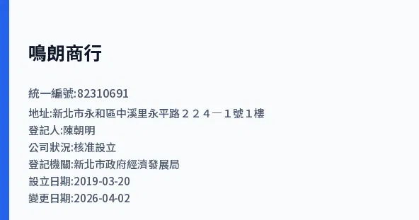 鳴朗商行的照片-統編 82310691(新北市) 公司登記資料與營業項目詳細圖表