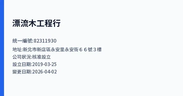 漂流木工程行的照片-統編 82311930(新北市) 公司登記資料與營業項目詳細圖表
