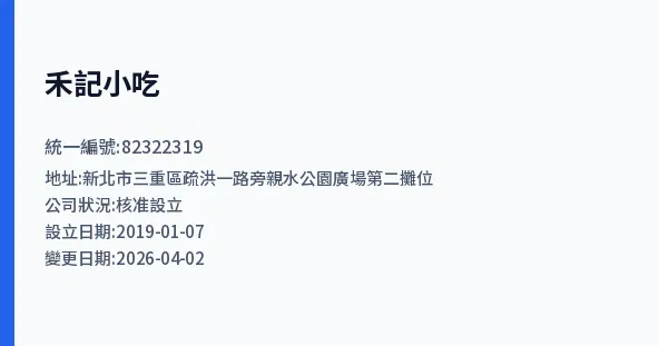 禾記小吃的照片-統編 82322319(新北市) 公司登記資料與營業項目詳細圖表