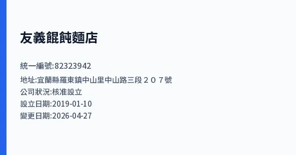 友義餛飩麵店的照片-統編 82323942(宜蘭縣) 公司登記資料與營業項目詳細圖表