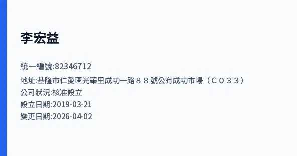 李宏益的照片-統編 82346712(基隆市) 公司登記資料與營業項目詳細圖表