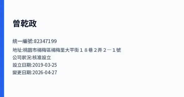 曾乾政的照片-統編 82347199(桃園市) 公司登記資料與營業項目詳細圖表