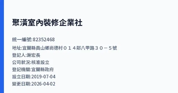 聚潢室內裝修企業社的照片-統編 82352468(宜蘭縣) 公司登記資料與營業項目詳細圖表