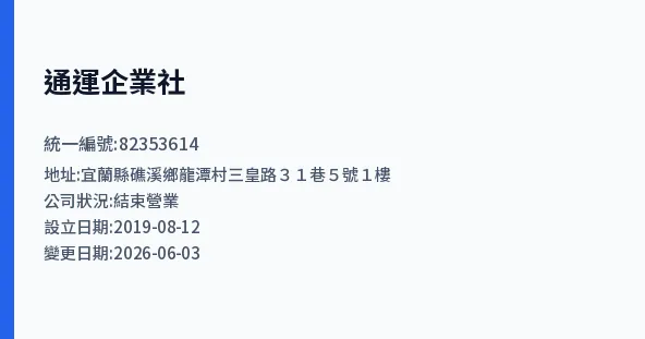 通運企業社的照片-統編 82353614(宜蘭縣) 公司登記資料與營業項目詳細圖表