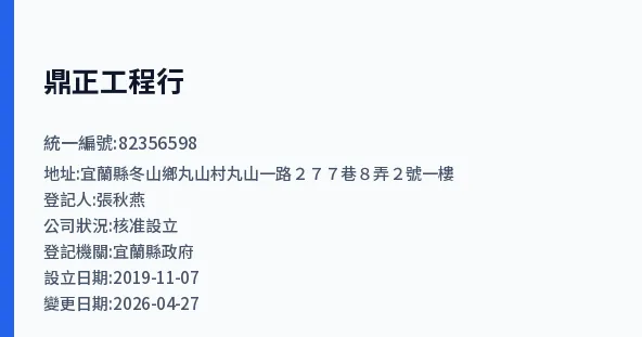 鼎正工程行的照片-統編 82356598(宜蘭縣) 公司登記資料與營業項目詳細圖表