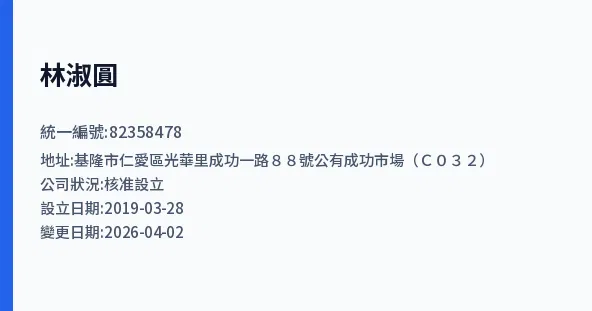 林淑圓的照片-統編 82358478(基隆市) 公司登記資料與營業項目詳細圖表
